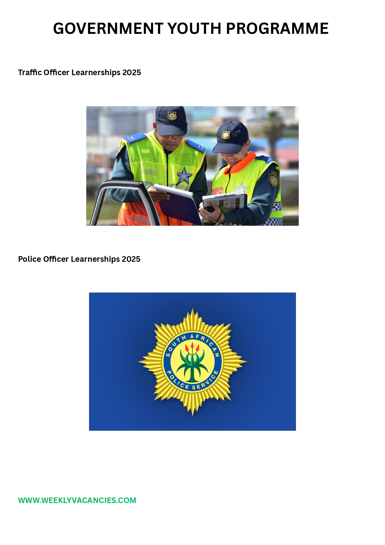 GOVERNMENT YOUTH PROGRAMME - weekly vacancies